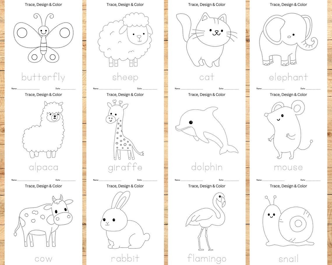 61 Page Animal Tracing Coloring Worksheet for Ages 5-7, Printable ...