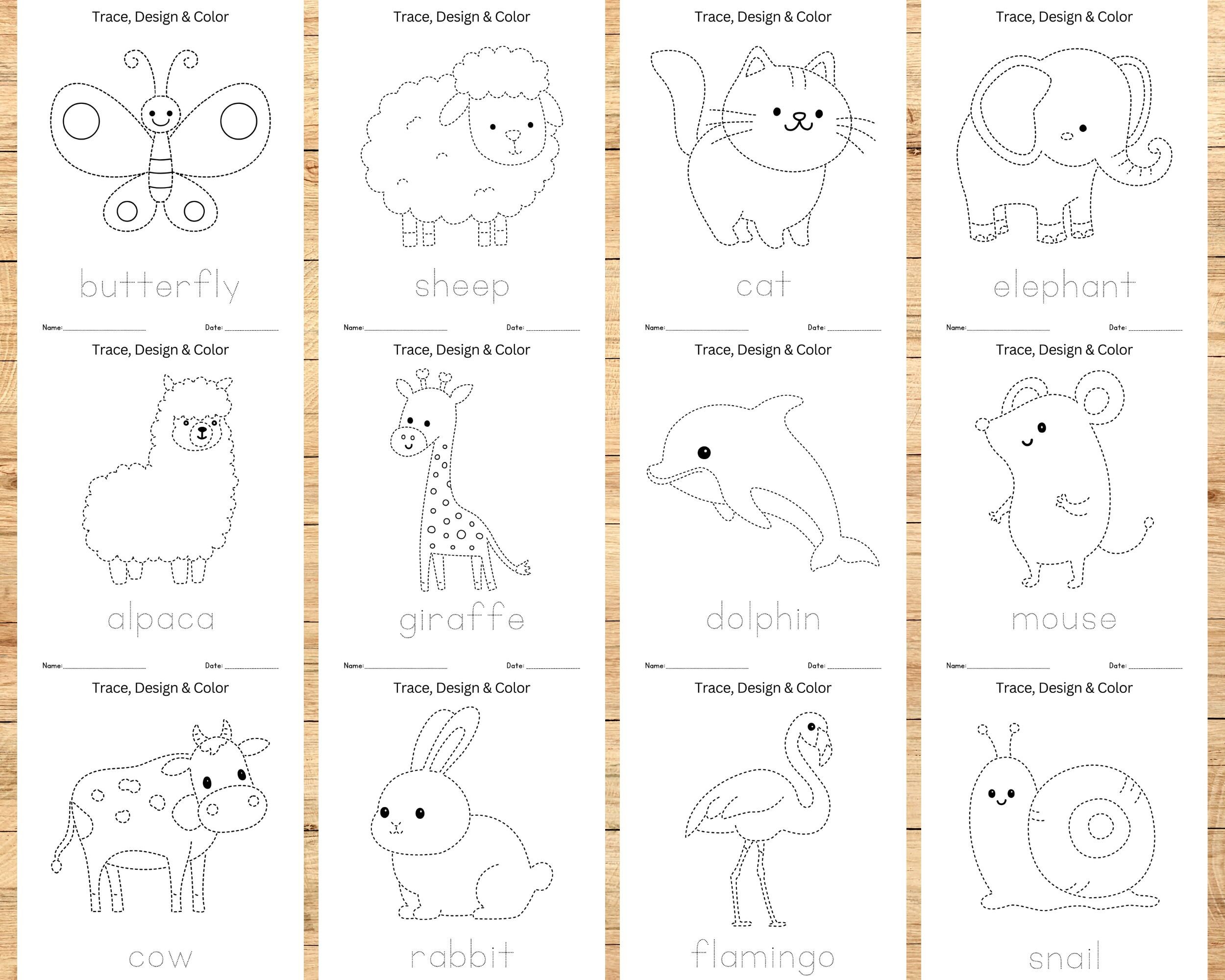 61 Page Animal Tracing Coloring Worksheet for Ages 5-7, Printable ...