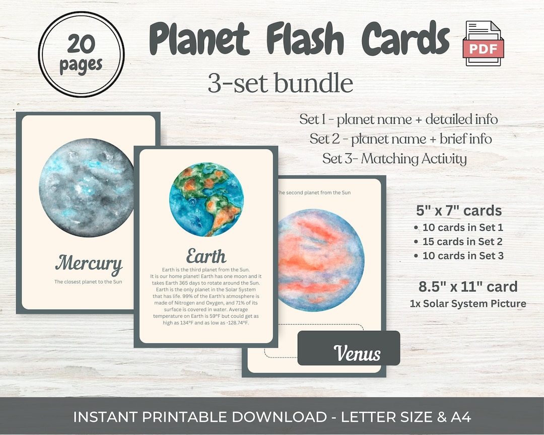 35 Planet and Solar System Flash Cards; Planets Flashcards; Solar ...