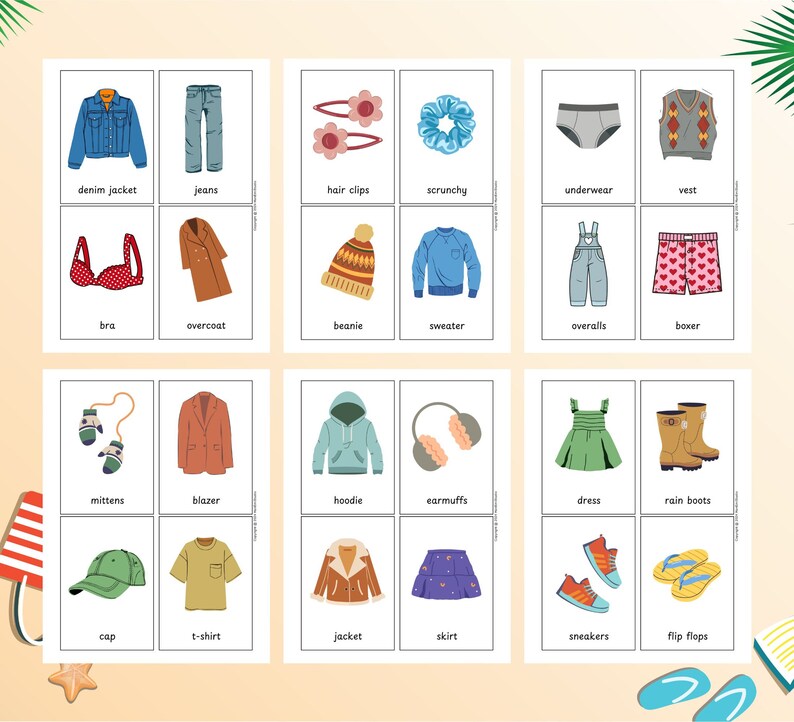80 Cloth and Accessory Vocabulary Flashcards for Kids; 1st Words ...