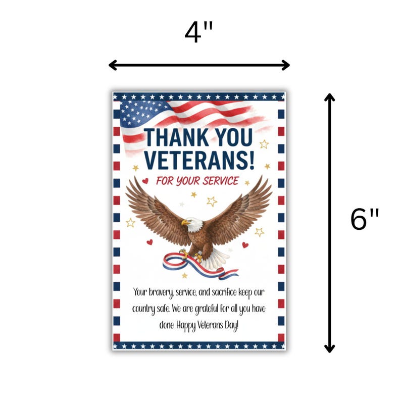 Printable Veterans Day Thank You Card; Patriotic Thank You Card for ...