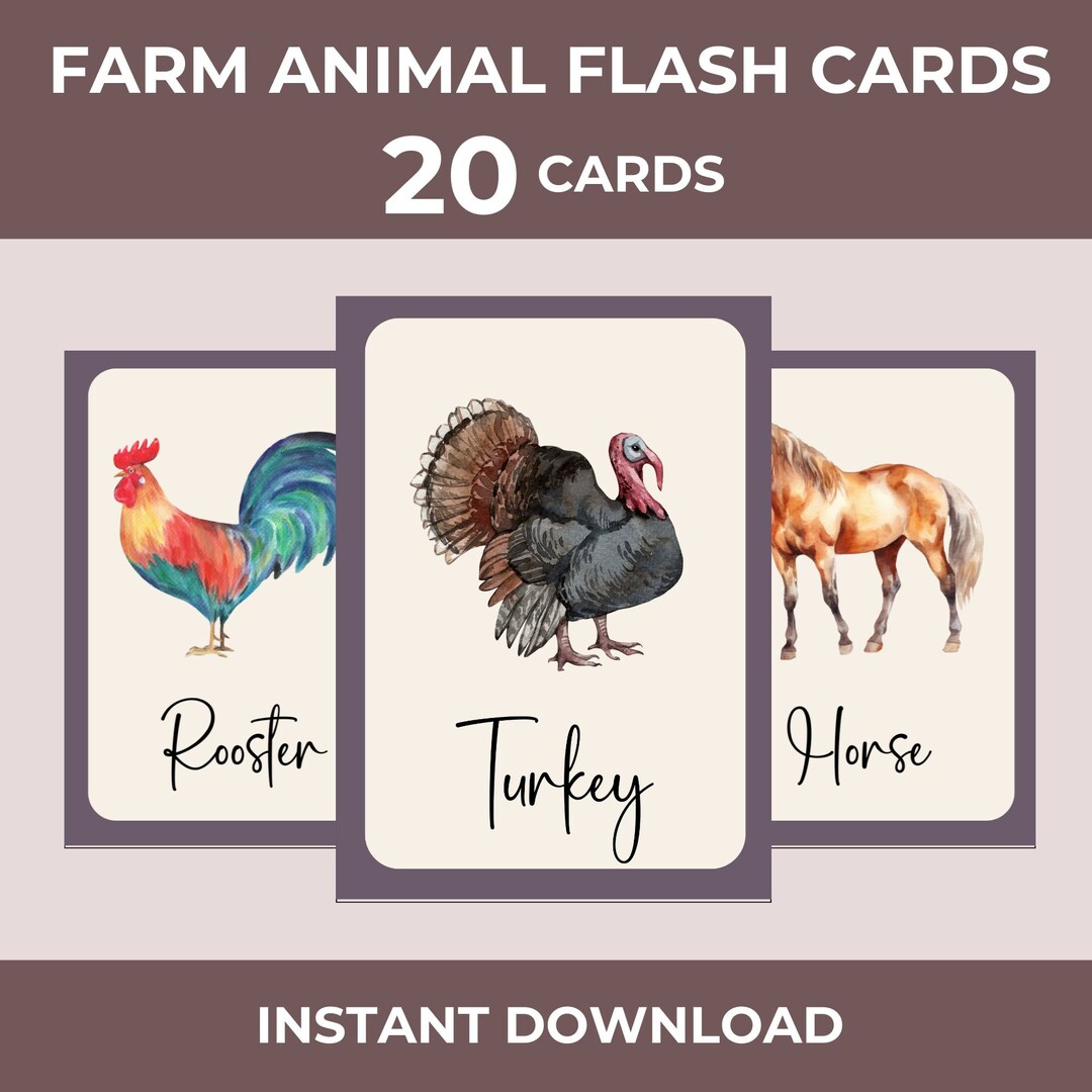 20 Farm Animal Flash Cards, Educational Cards for Kids 5 X 7 ...