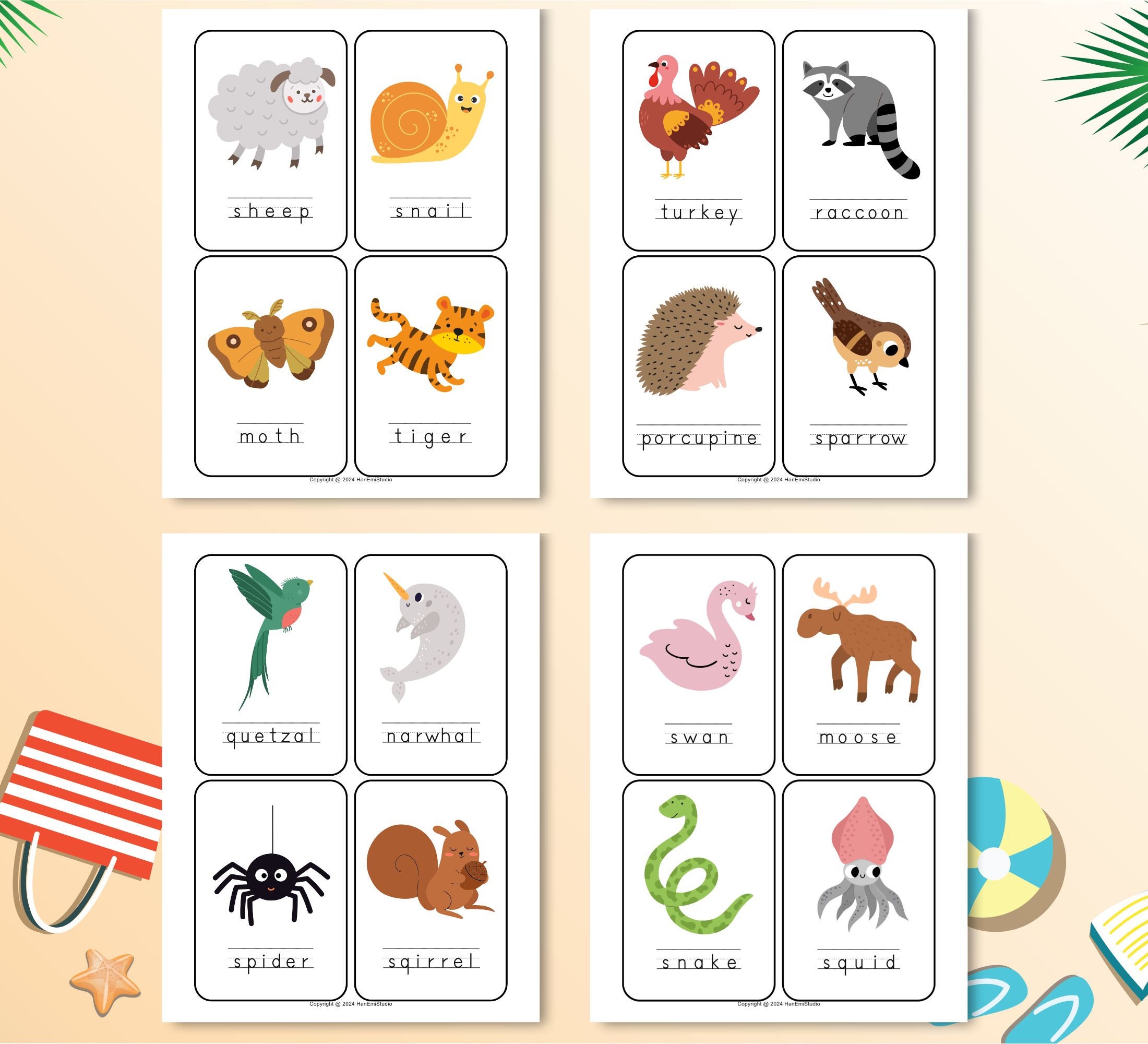 108 Animal Flashcards for Kids, Kids Learning Flash Cards, Preschool ...