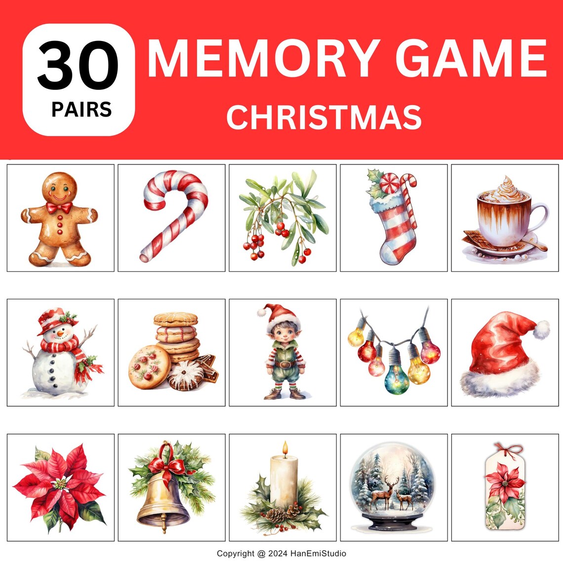 30 Pairs Christmas Memory Game; Winter Memory Game; Christmas Matching ...