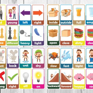 80 Opposite Flash Cards; Learn Opposites; Opposite Worksheet ...