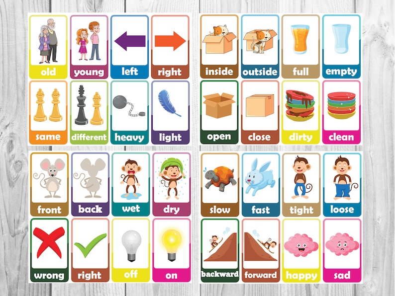 80 Opposite Flash Cards; Learn Opposites; Opposite Worksheet ...