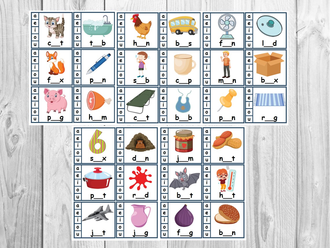 60 Short Vowel Sound Clip Cards; Short Vowel Sound Recognition; CVC ...