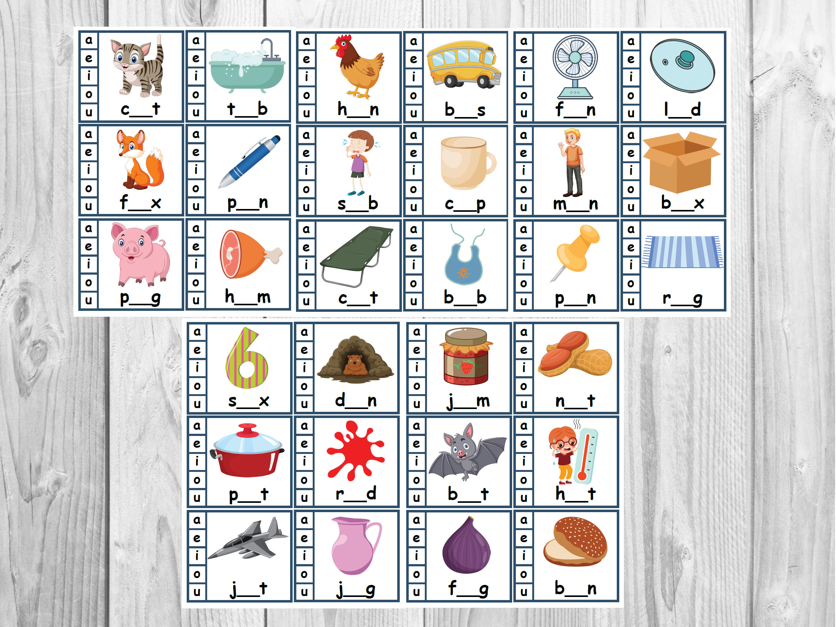 60 Short Vowel Sound Clip Cards; Short Vowel Sound Recognition; CVC ...