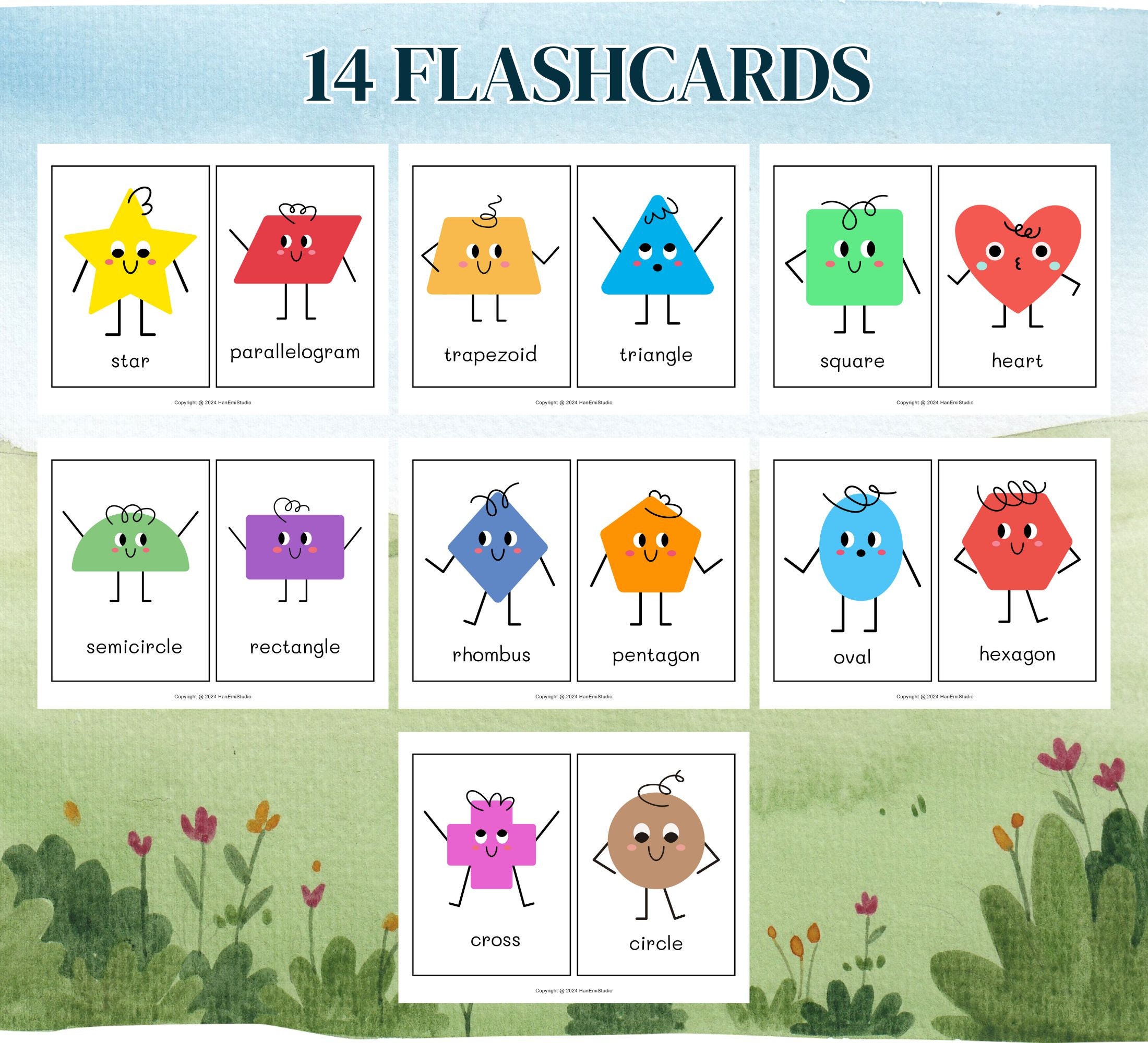 14 Shapes Flashcards for Kids; Kids Learning Flash Cards; Preschool ...