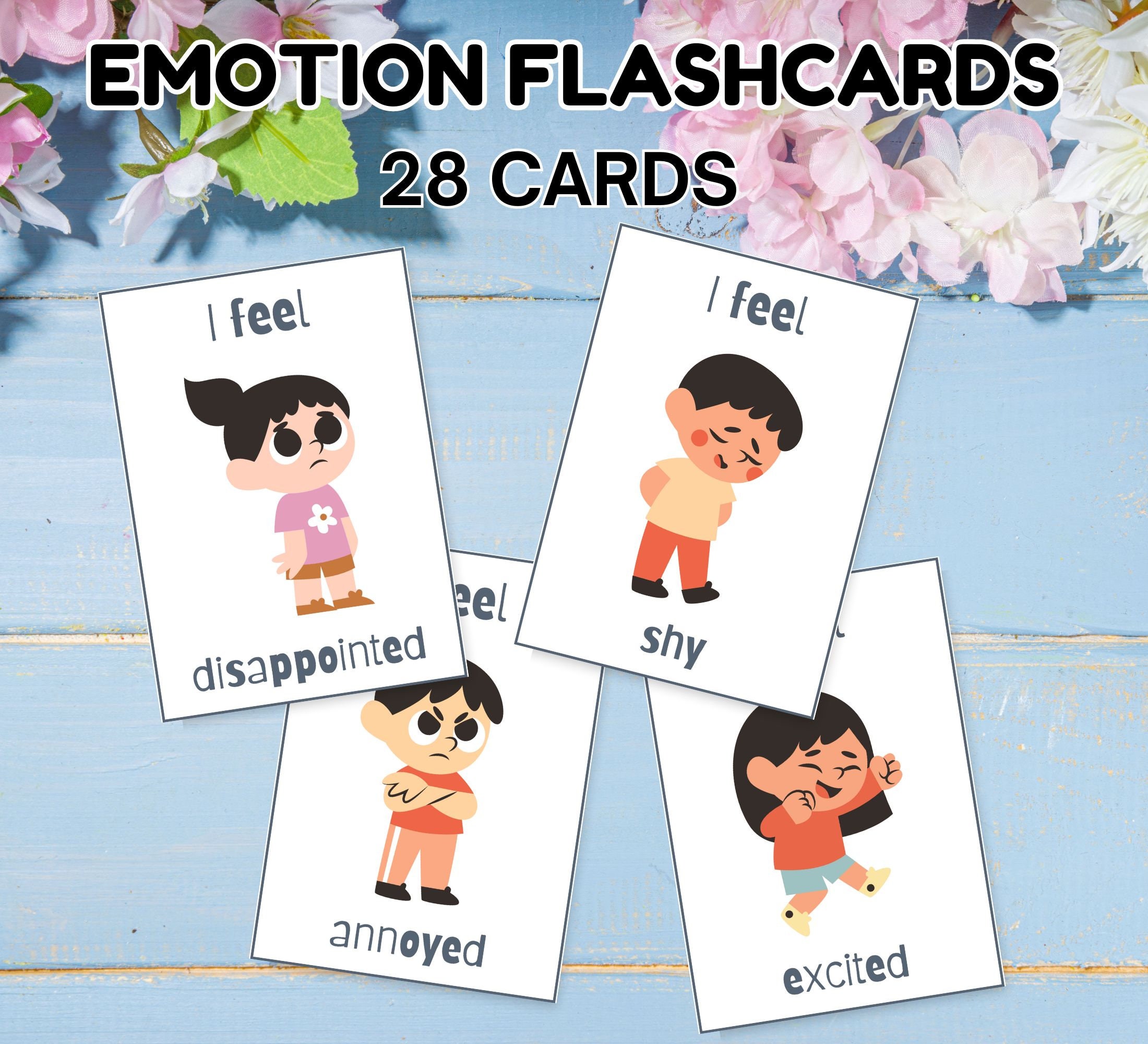 28 Emotion Flashcards for Kids Learn Emotions Printable Flashcards ...