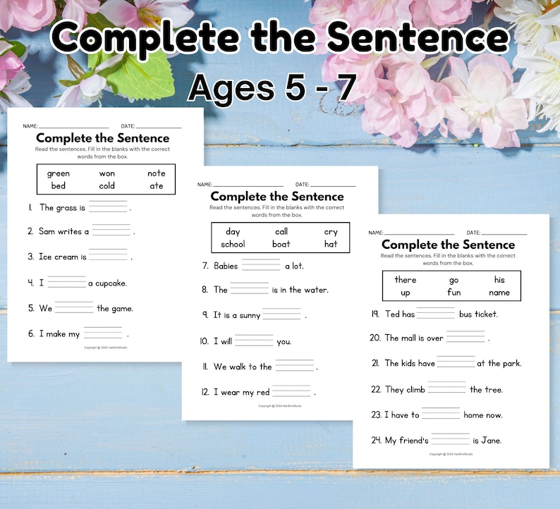 20 Page Complete the Sentence Worksheets; Sentence Completion Worksheet ...