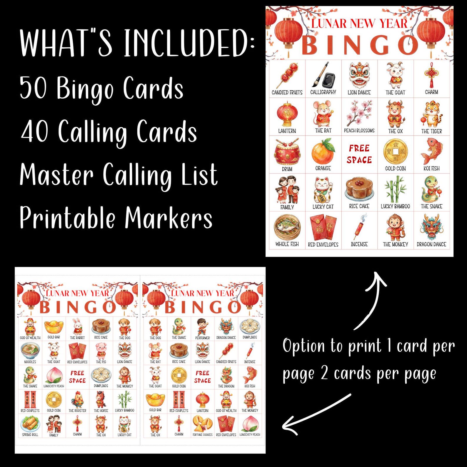 Lunar New Year Bingo Printable; Chinese New Year Party Game; Chinese ...
