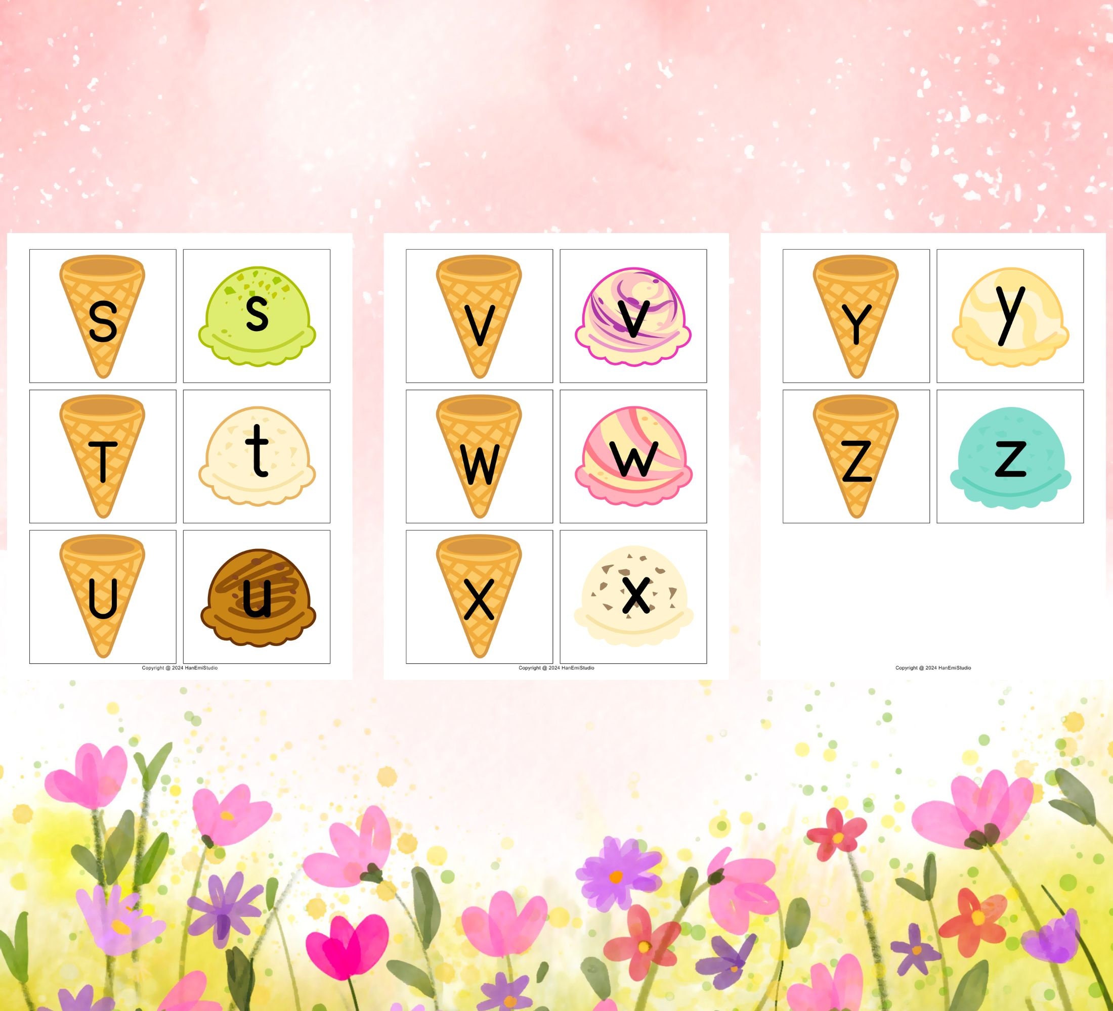 Ice Cream Uppercase and Lowercase Matching Cards for Kids; Alphabet ...