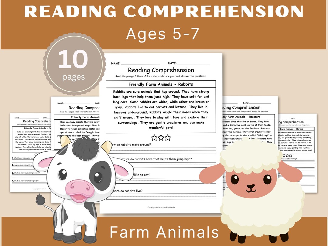 10 Reading Comprehension Worksheets About Friendly Farm Animals for ...