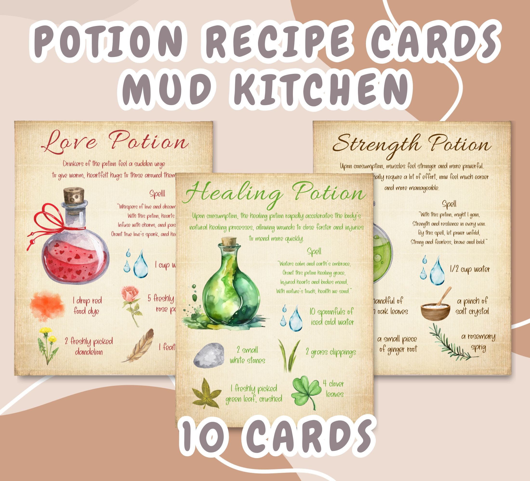 10 Mud Kitchen Potion Recipe Cards for Pretend Play; Outdoor Play ...