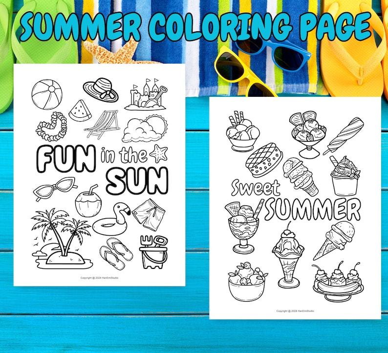 4 Summer Coloring Page for Kids; Printable Coloring Book; Kids Coloring ...
