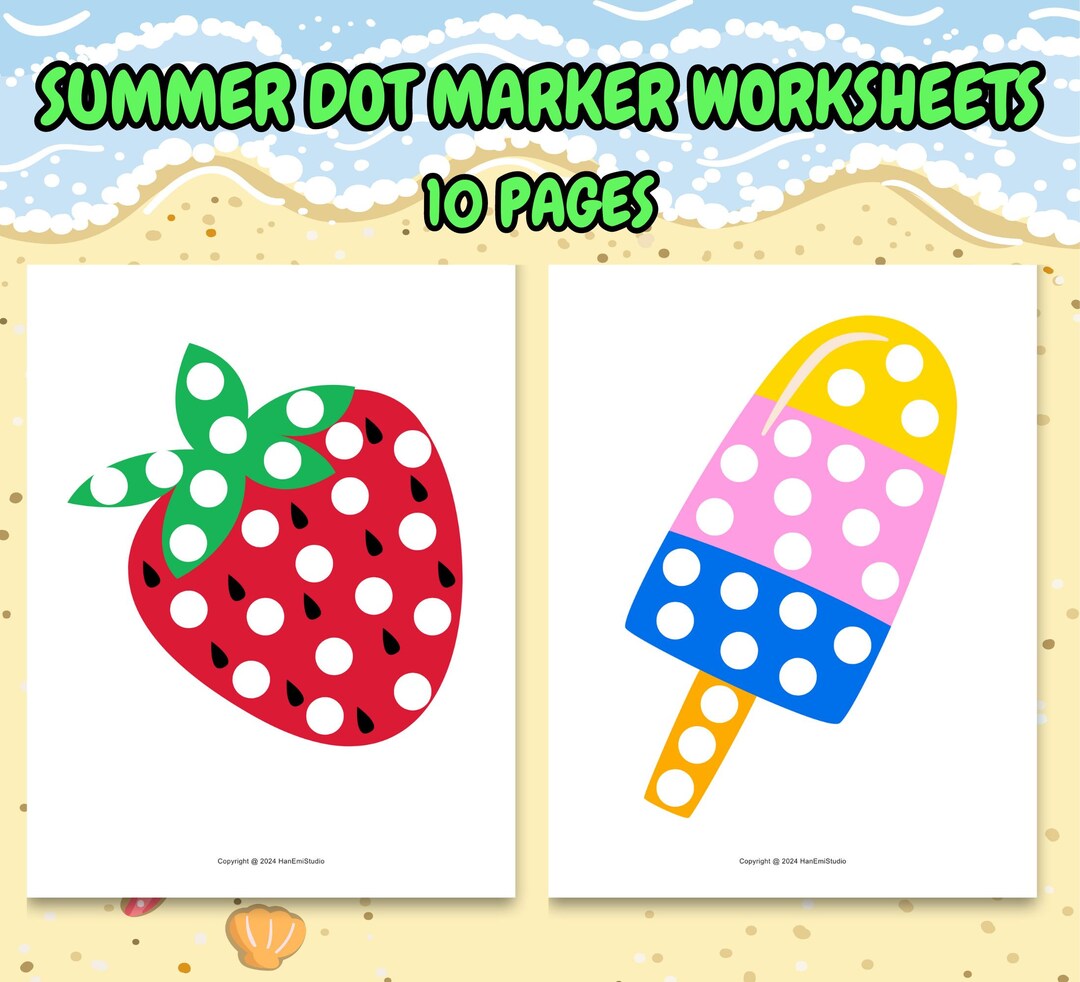 10-page Summer Dot Marker Worksheets for Kids; Printable Coloring Book ...