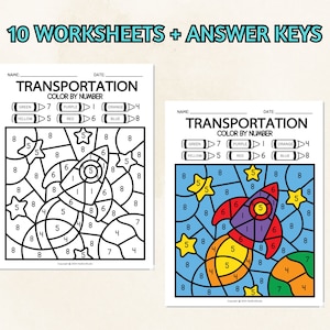 10 Page Transportation Color by Numbers (1 – 10); Coloring Page for ...
