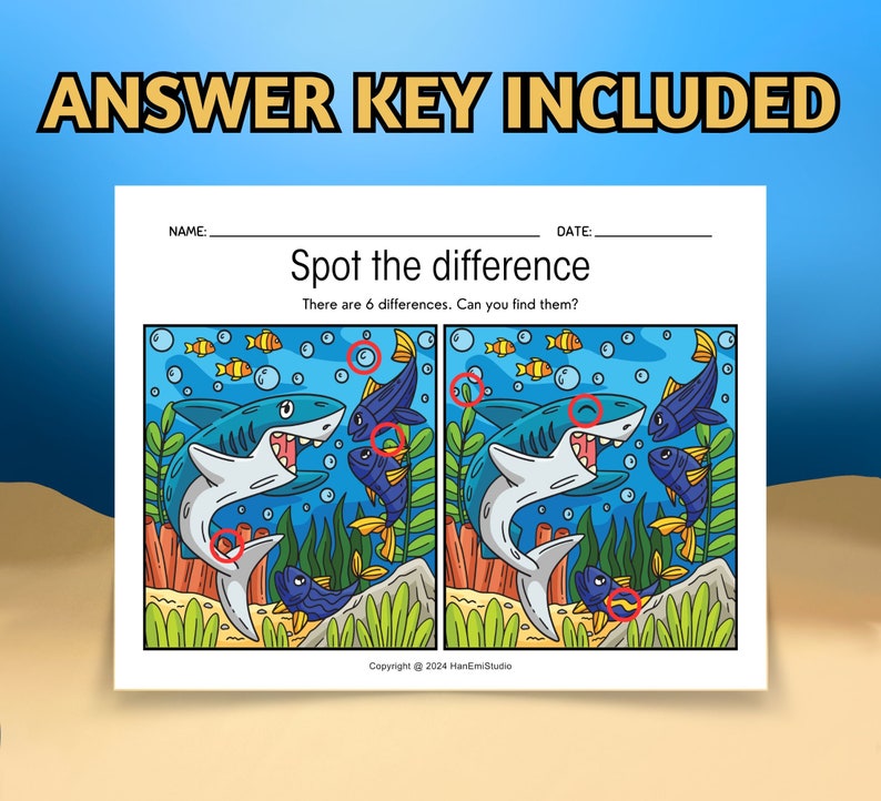 10 Sea Animal Spot the Difference Worksheets Difficult Version for Kids ...