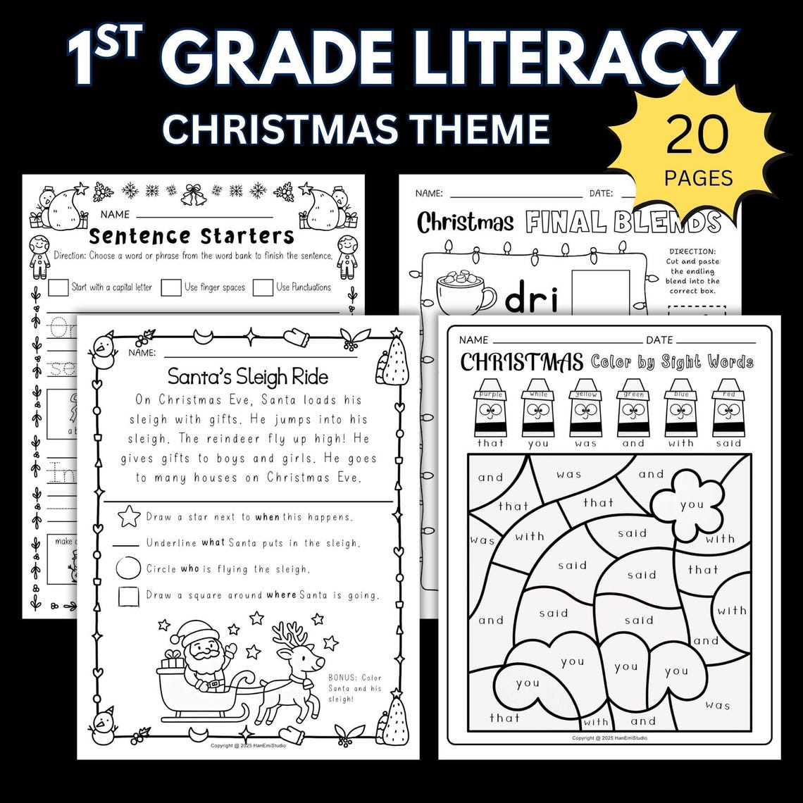Christmas Literacy and Writing Activities for 1st Grade; First Grade ...