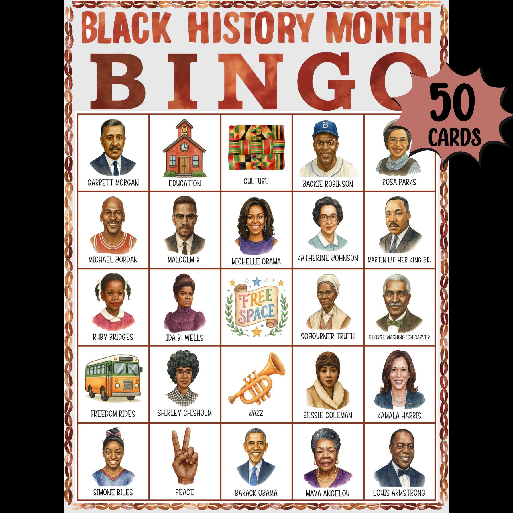 Black History Month Bingo Game Printable; Black History Flashcards ...