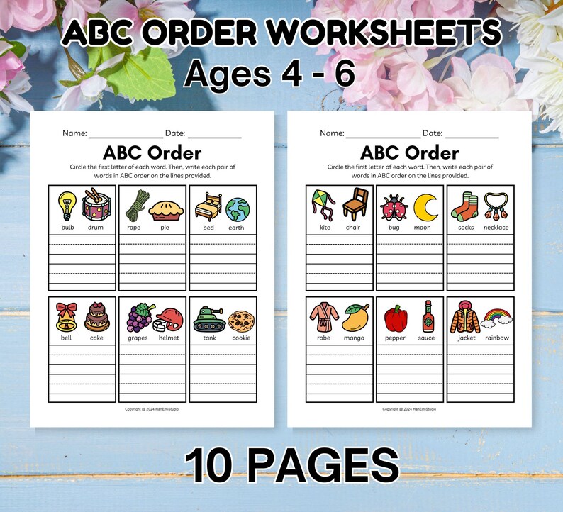10-page ABC Order Worksheets for Ages 4-6; Printable Worksheets ...