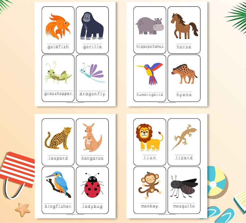 108 Animal Flashcards for Kids, Kids Learning Flash Cards, Preschool ...