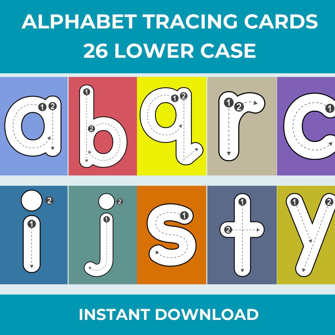 26 Alphabet Tracing Cards Lower Case Letters; Flash Cards; Handwriting ...
