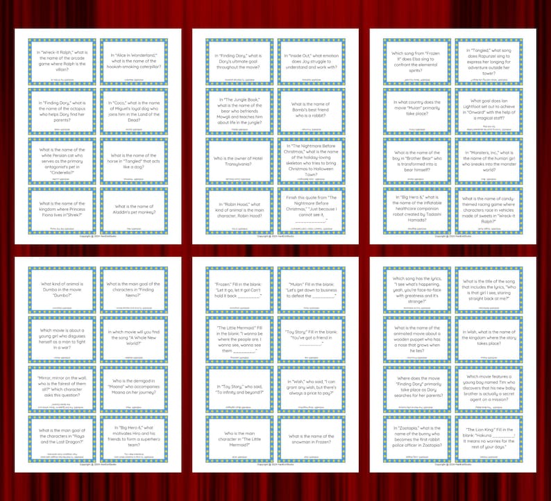 88 Kids Movie Trivia Cards; Family Game Night; Kids Trivia Game; Travel ...