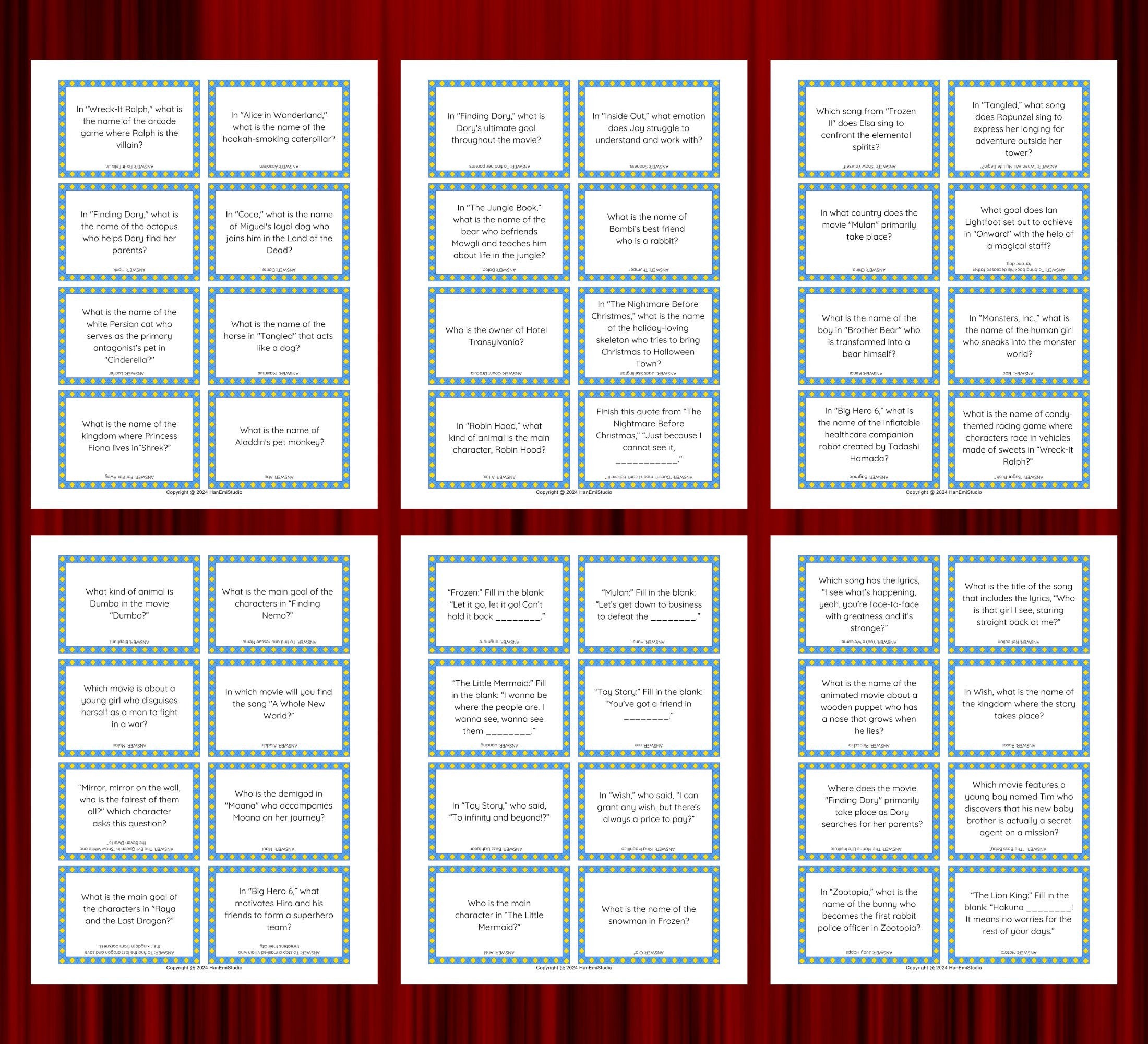 88 Kids Movie Trivia Cards; Family Game Night; Kids Trivia Game; Travel ...