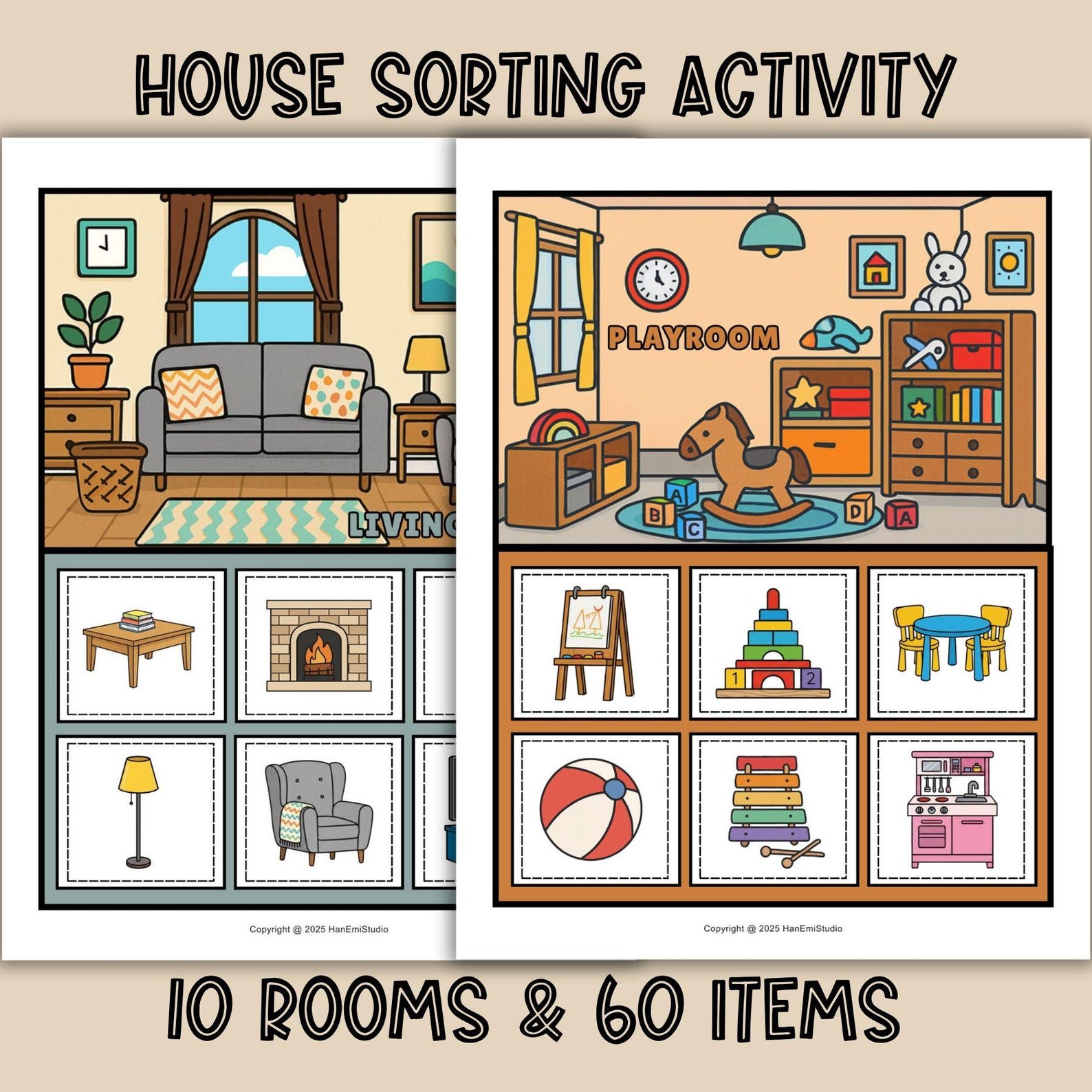 House Sorting Activity; Match the Item to the Room; Classification ...