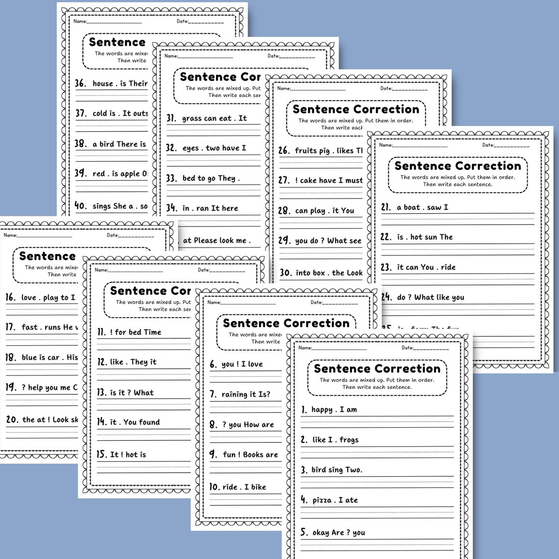 20 Sentence Correction Worksheets for Ages 5-7 (kindergarten, 1st Grade ...
