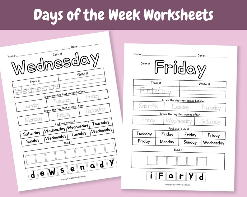 7-page Days of the Week Worksheets for Ages 4-7; Homeschool Printable ...