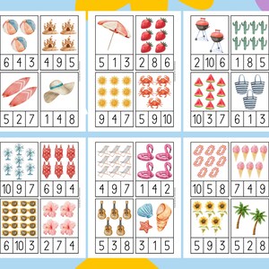 10-page Summer Counting Clip Cards Numbers 1 - 10 for Preschoolers and ...