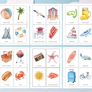 68 Watercolor Summer Vocabulary Flashcards for Kids; Kids Learning ...