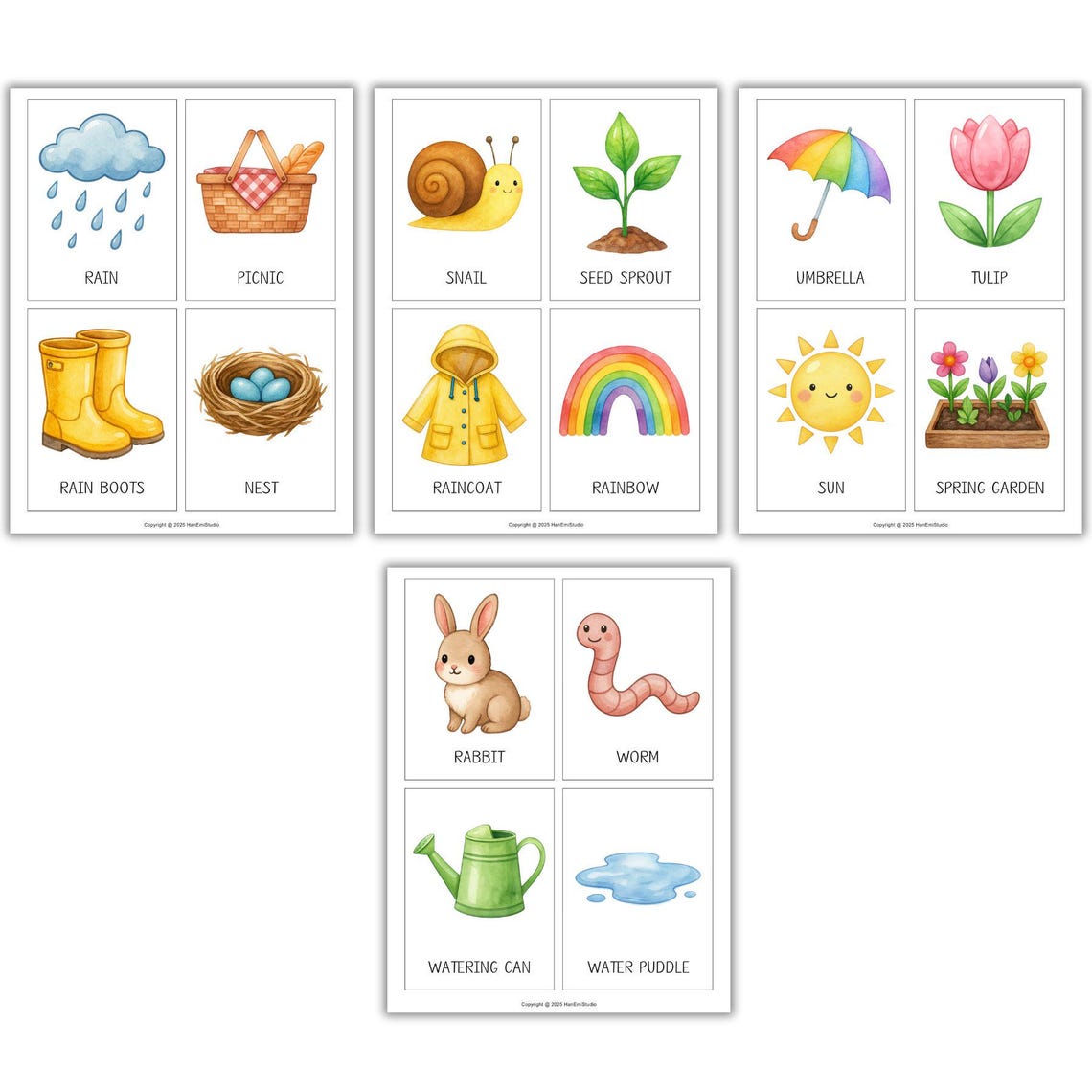 Spring Vocabulary Flashcards; Toddler Vocabulary Printable; Watercolor ...