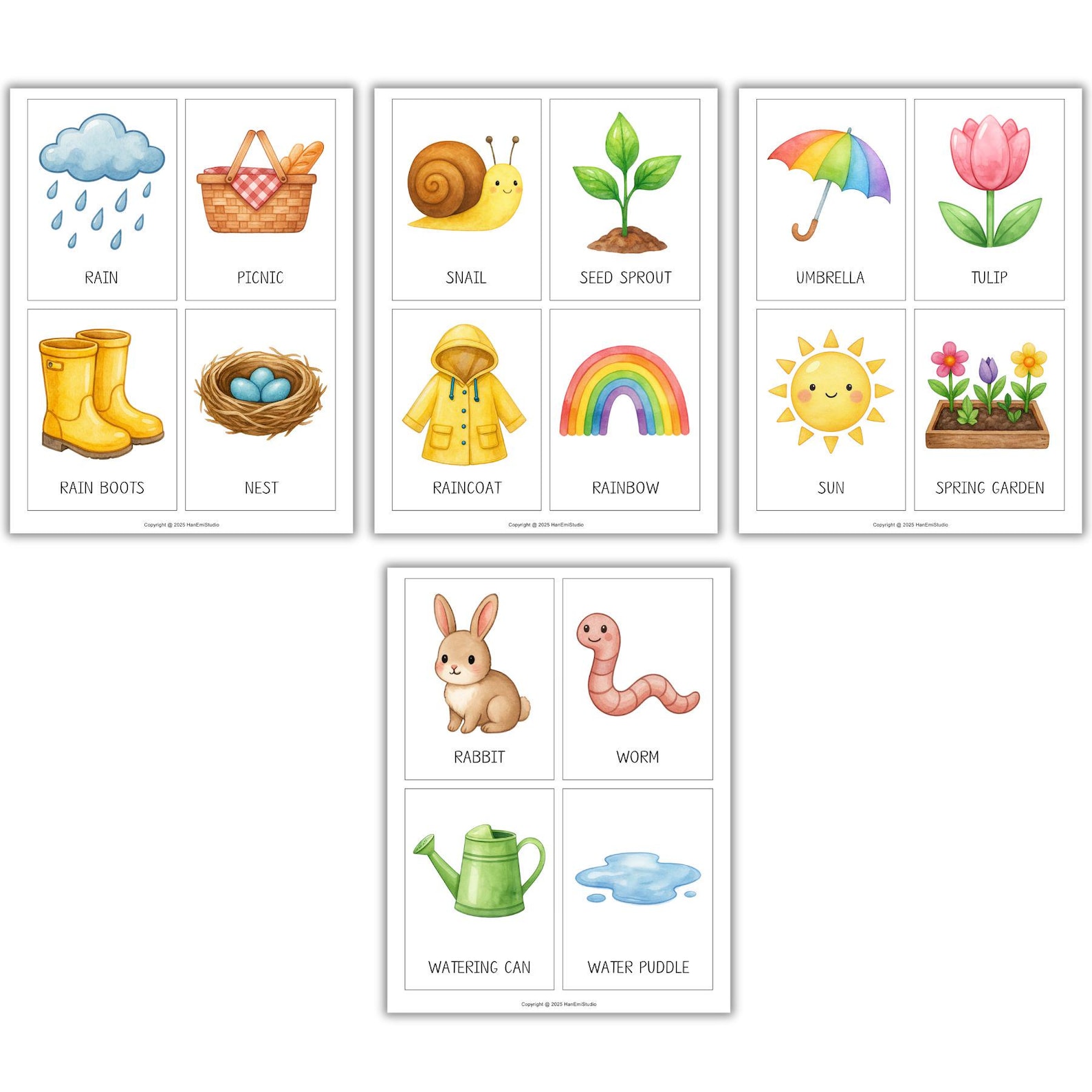 Spring Vocabulary Flashcards; Toddler Vocabulary Printable; Watercolor ...