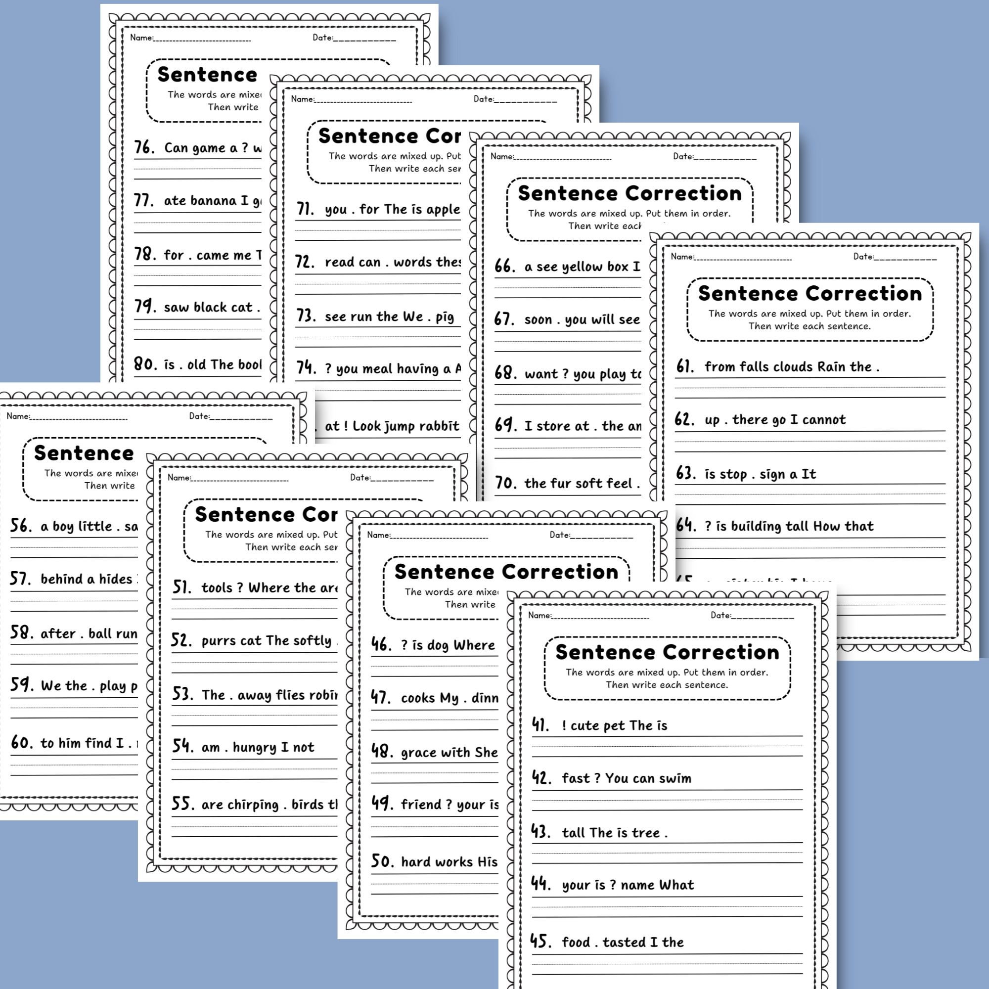 20 Sentence Correction Worksheets for Ages 5-7 (kindergarten, 1st Grade ...