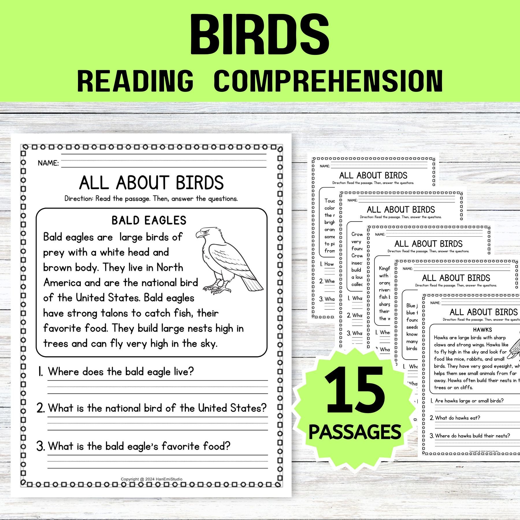 15 Birds Reading Comprehension Worksheets; 1st Grade Reading ...