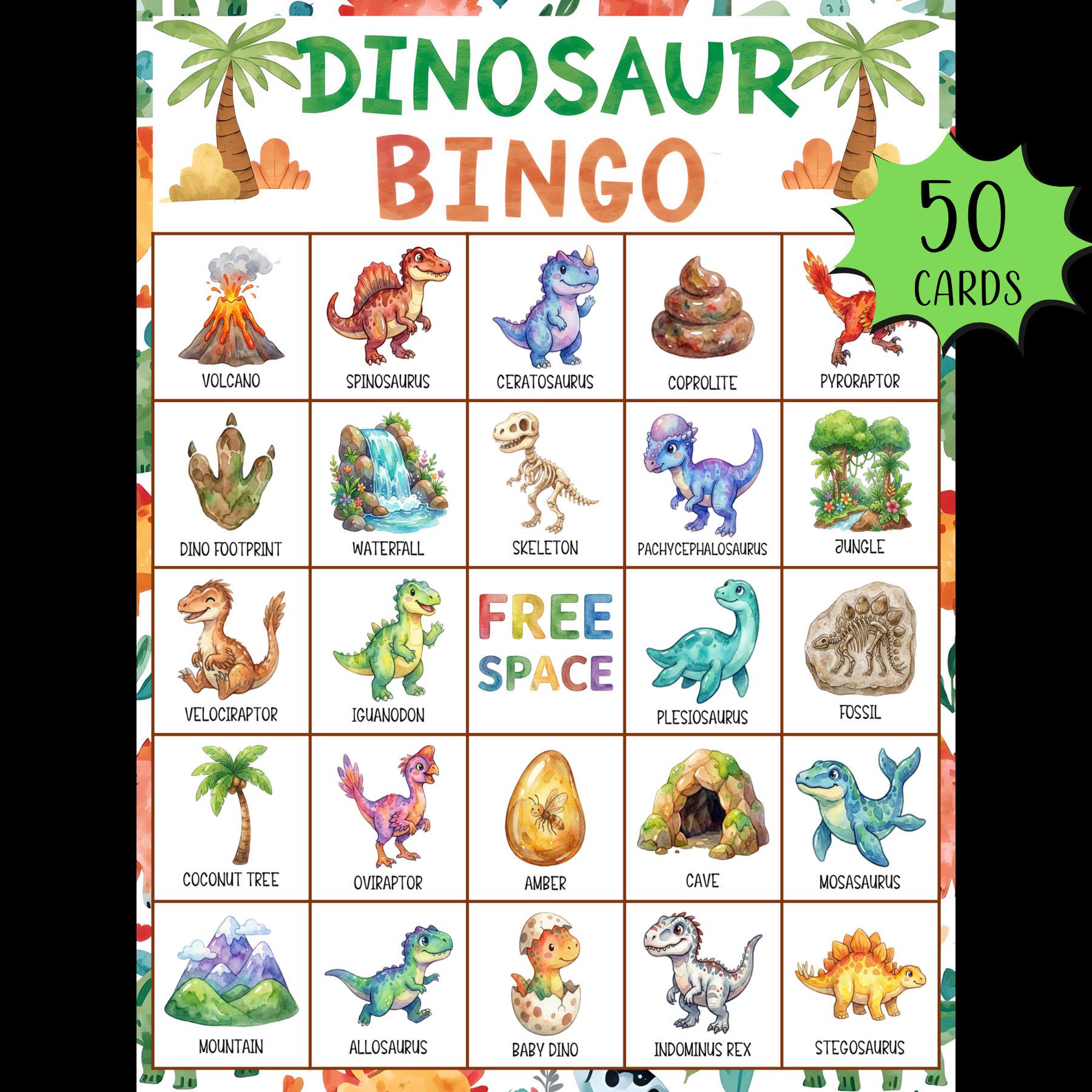 Dinosaur Bingo Game Printable; Dinosaur Birthday Activities; Birthday ...