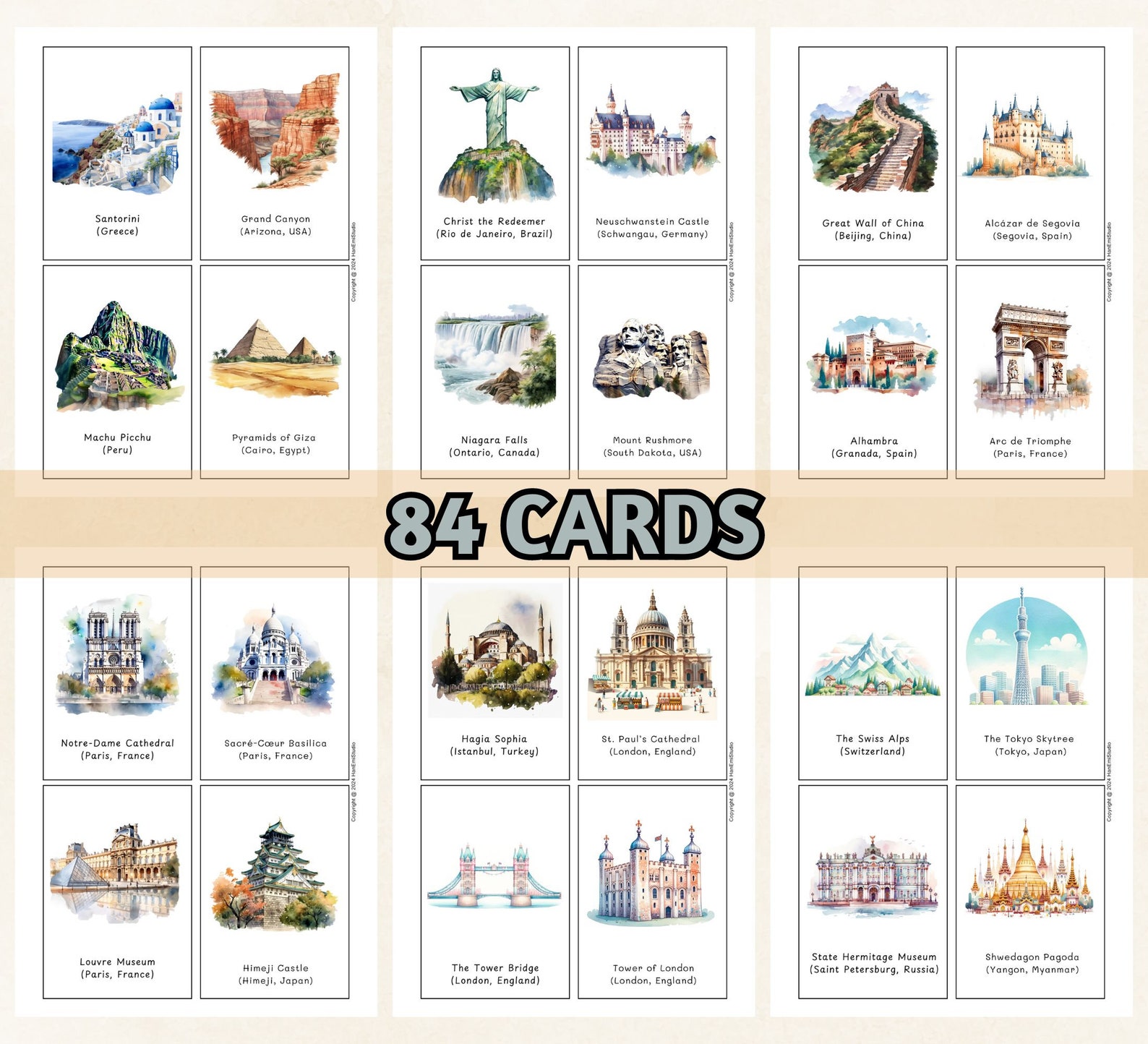 84 World Famous Landmarks Flashcards, Famous Places, Printable ...