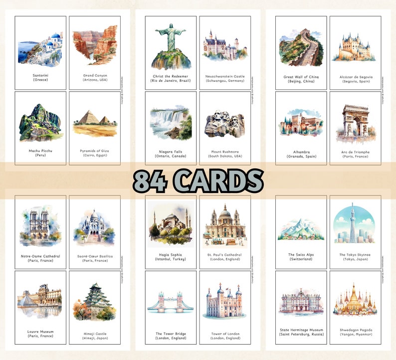 84 World Famous Landmarks Flashcards, Famous Places, Printable ...