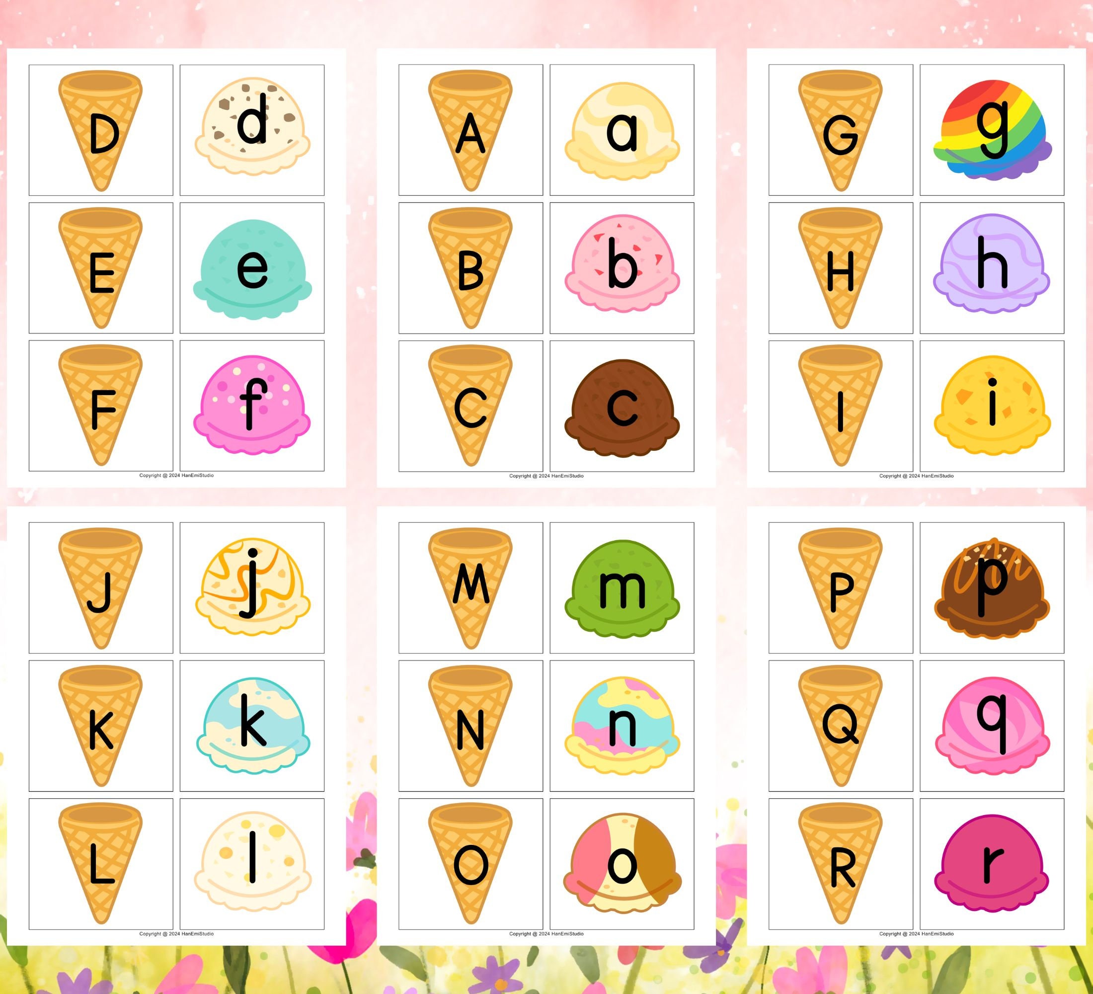 Ice Cream Uppercase and Lowercase Matching Cards for Kids; Alphabet ...