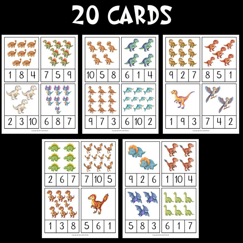 Dinosaur Counting Clip Cards 1 – 10; Dino Math Activities; T-rex ...