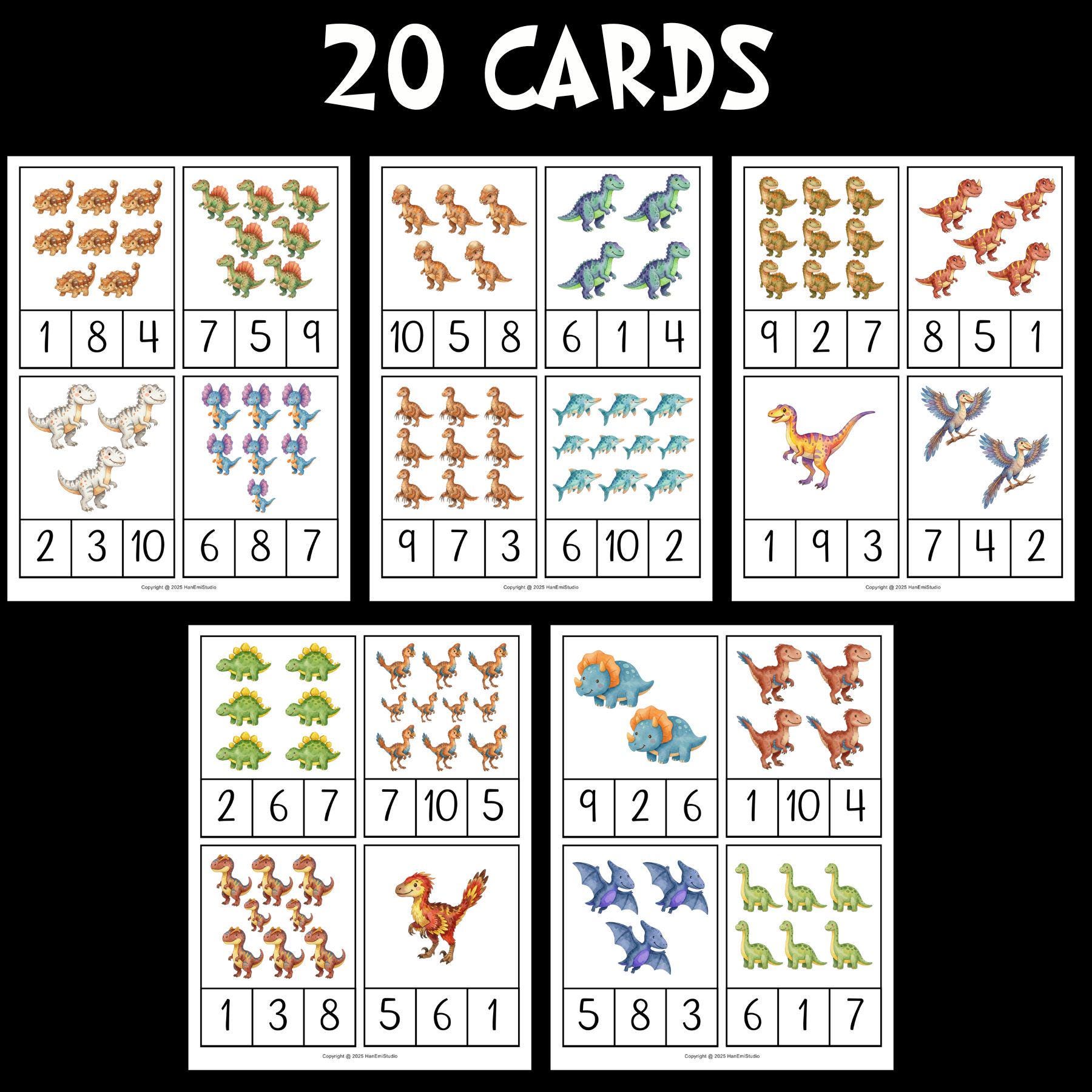Dinosaur Counting Clip Cards 1 – 10; Dino Math Activities; T-rex ...