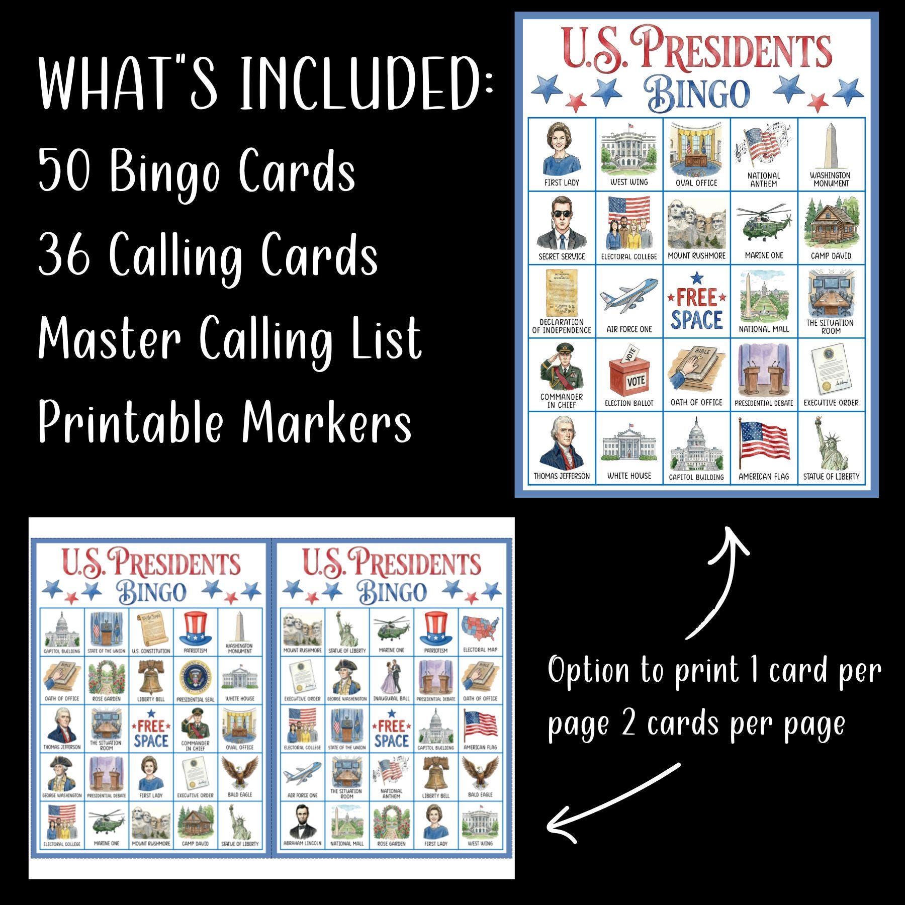 U.S. Presidents Bingo Game Printable; President's Day Bingo; Classroom ...