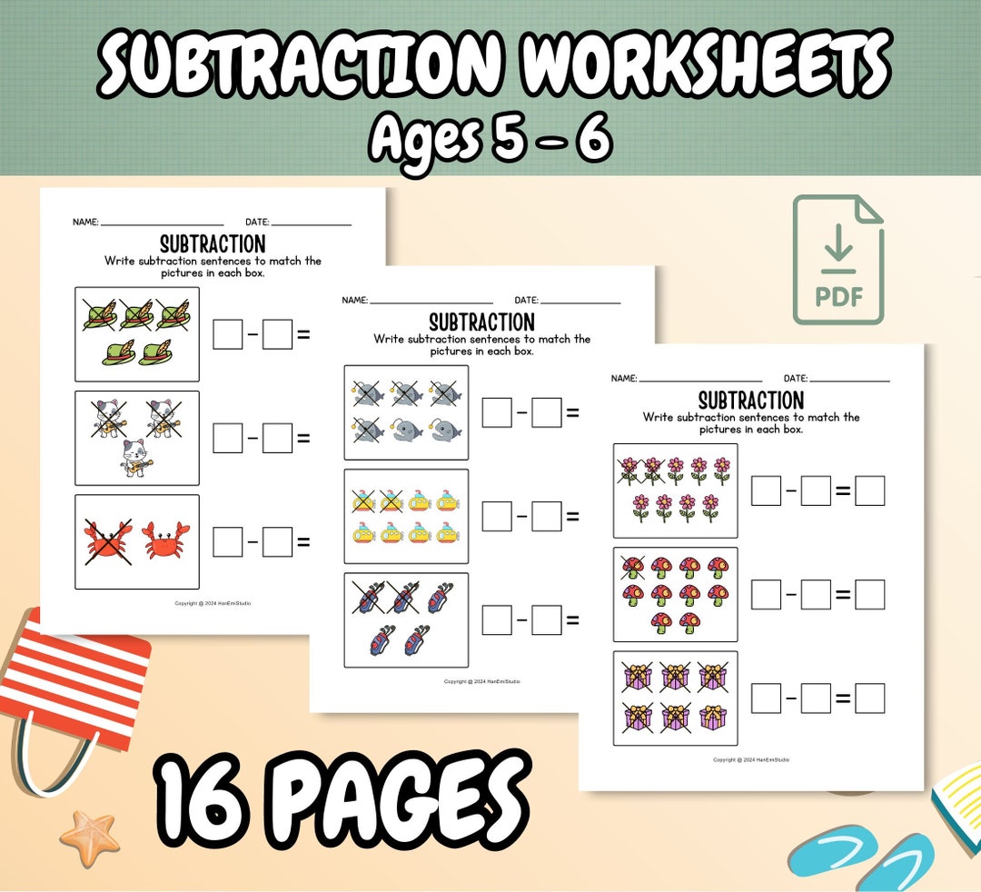 16-page Simple Subtraction Worksheets Numbers 1 - 10 for Preschooler ...