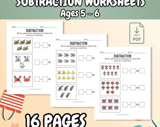 Kindergarten Math Worksheets. Picture Subtraction. Distance Learning ...