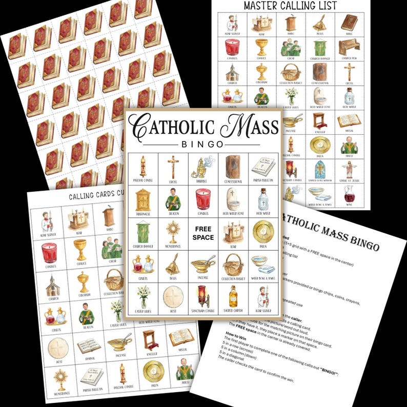 Catholic Mass Bingo Game Printable; Catholic Classroom Activity; Sunday ...