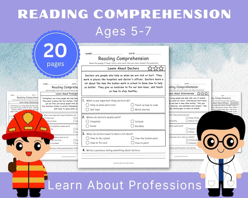 20 Reading Comprehension Worksheets About Professions for Ages 5-7 ...